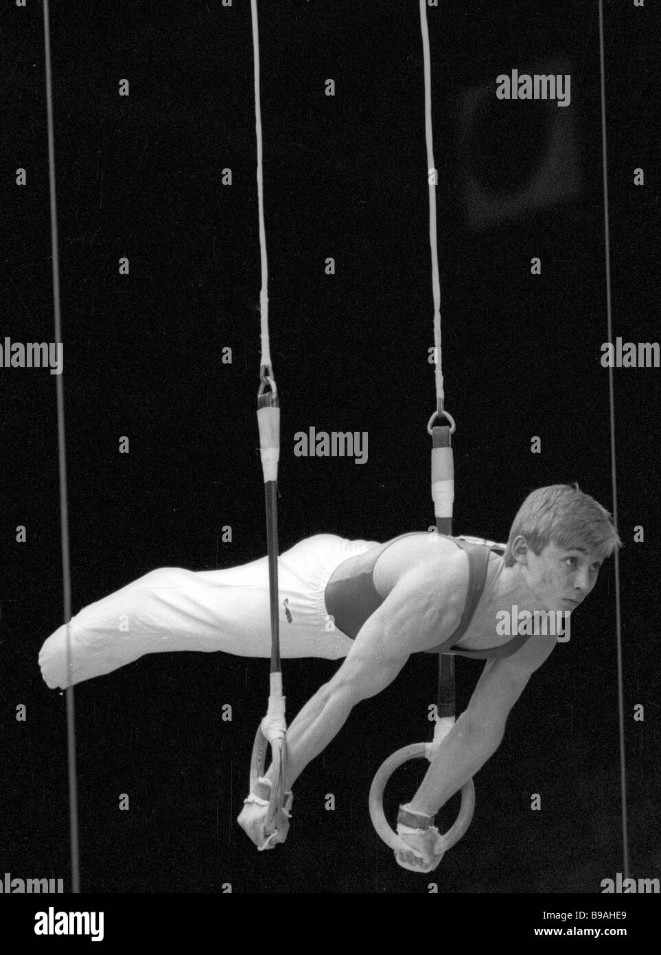 Gymnast Grigori Misyutin CIS Olympic team hopeful in a ring exercise ...
