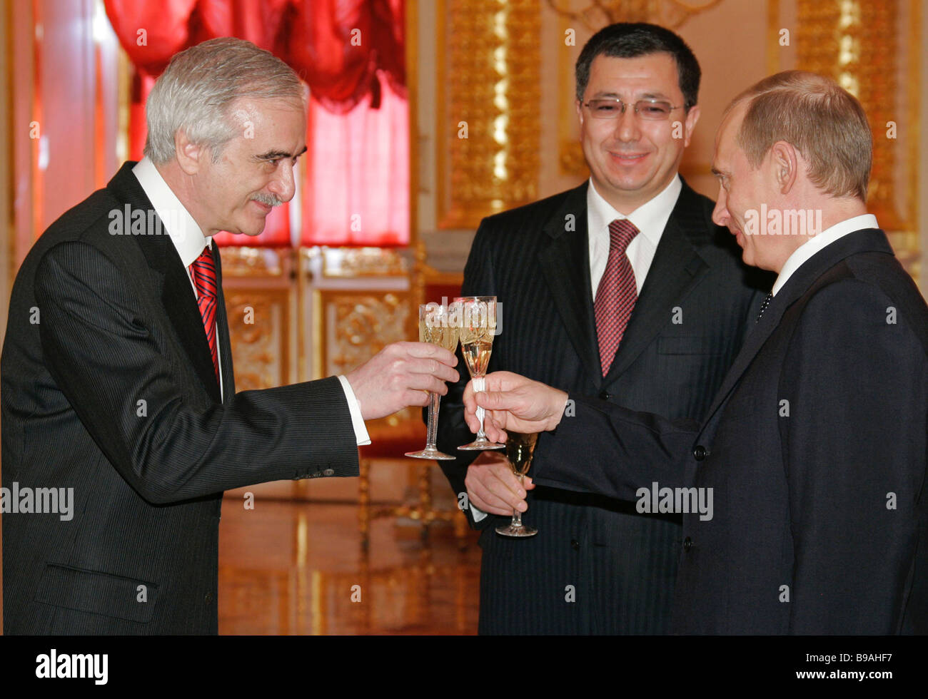 In the Grand Kremlin Palace Alexander Hall after a ceremony in which ...