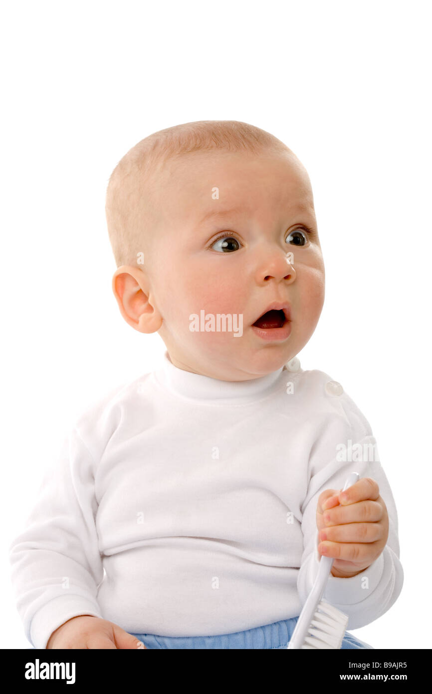 the small amazed boy on white background Stock Photo - Alamy