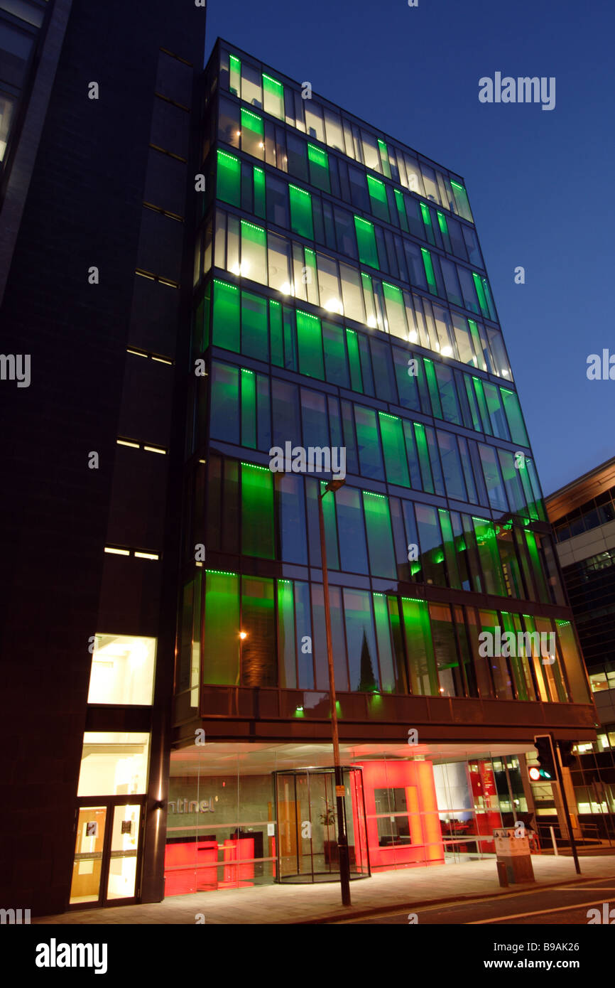 Sentinel Office Building lit by changing colours at night, Waterloo ...
