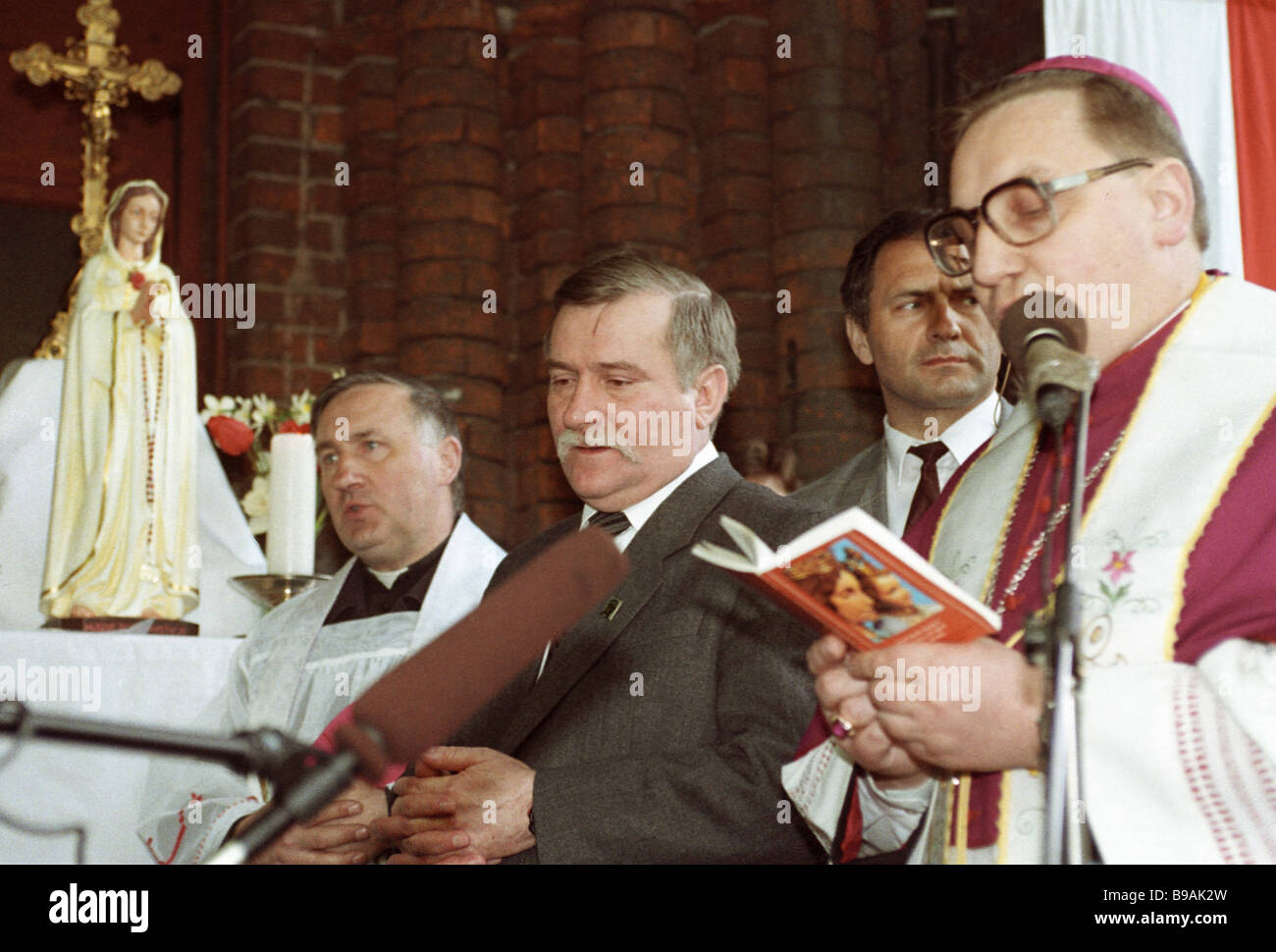 Polish President Lech Walesa third from right at a service in a Polish ...