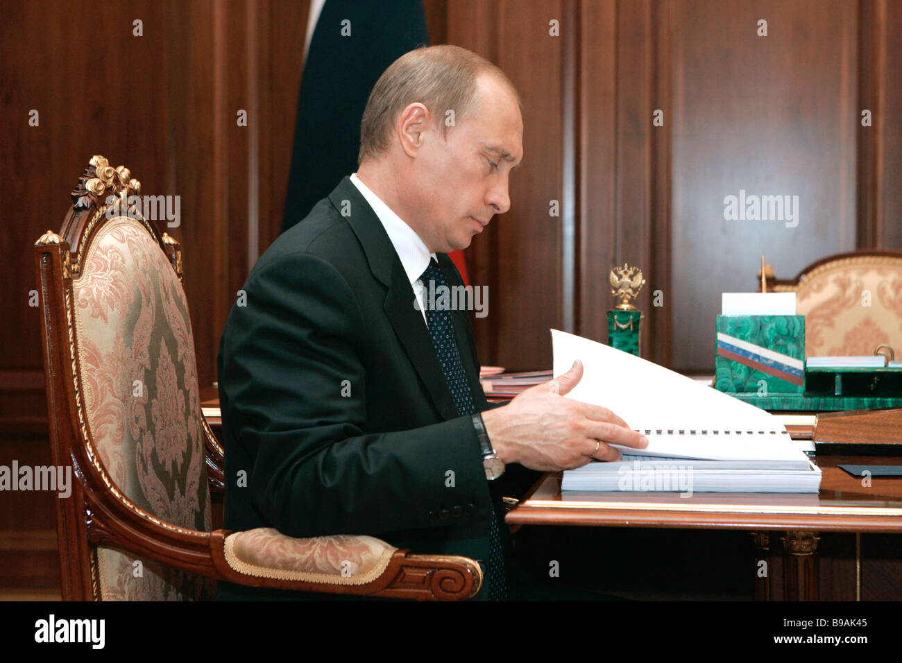 Russian President Vladimir Putin in his study in the Kremlin Stock ...