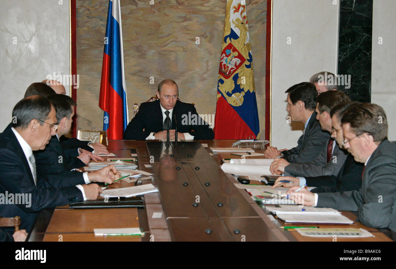 Russian President Vladimir Putin presiding over a conference of the ...