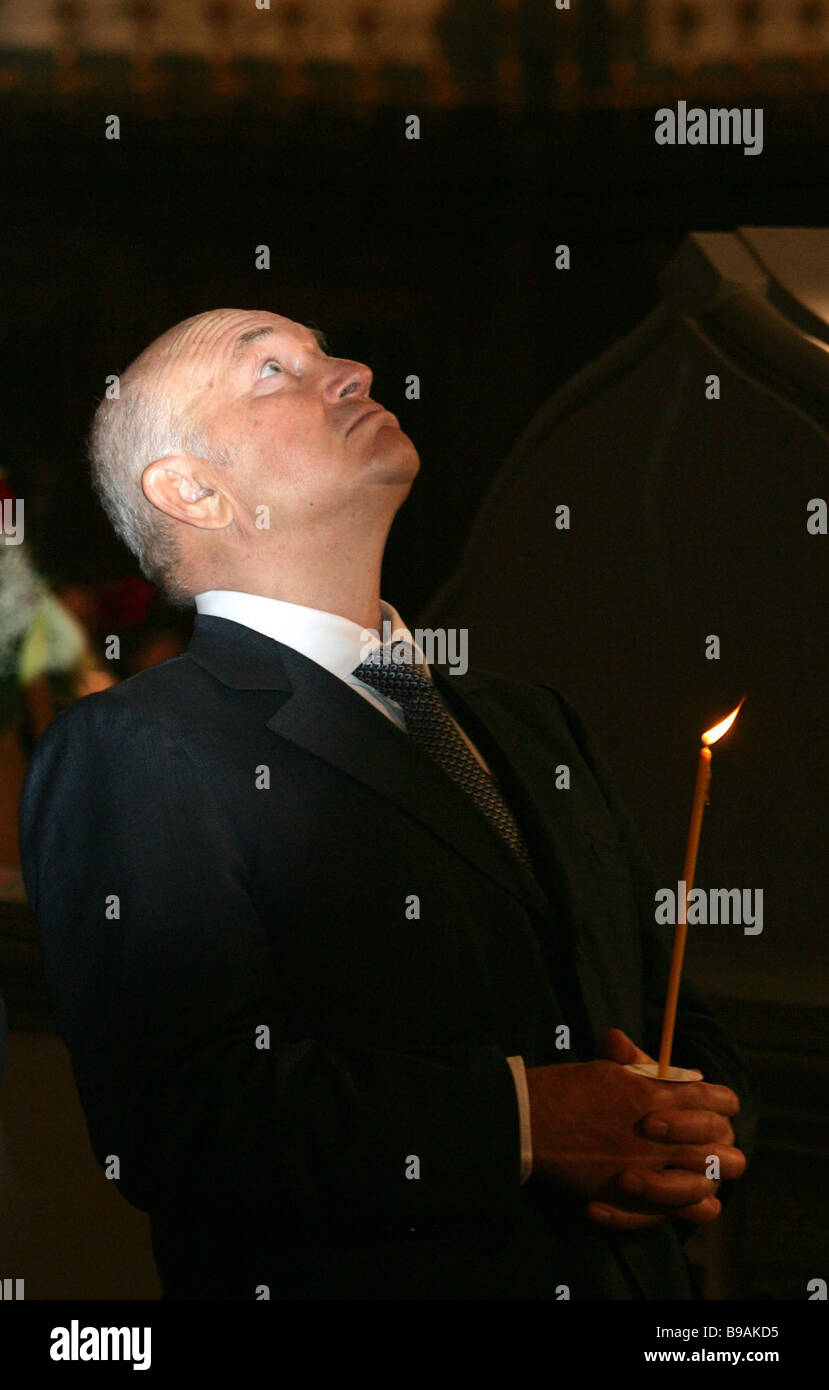 Moscow Mayor Yury Luzhkov attending an Easter service at the Cathedral ...