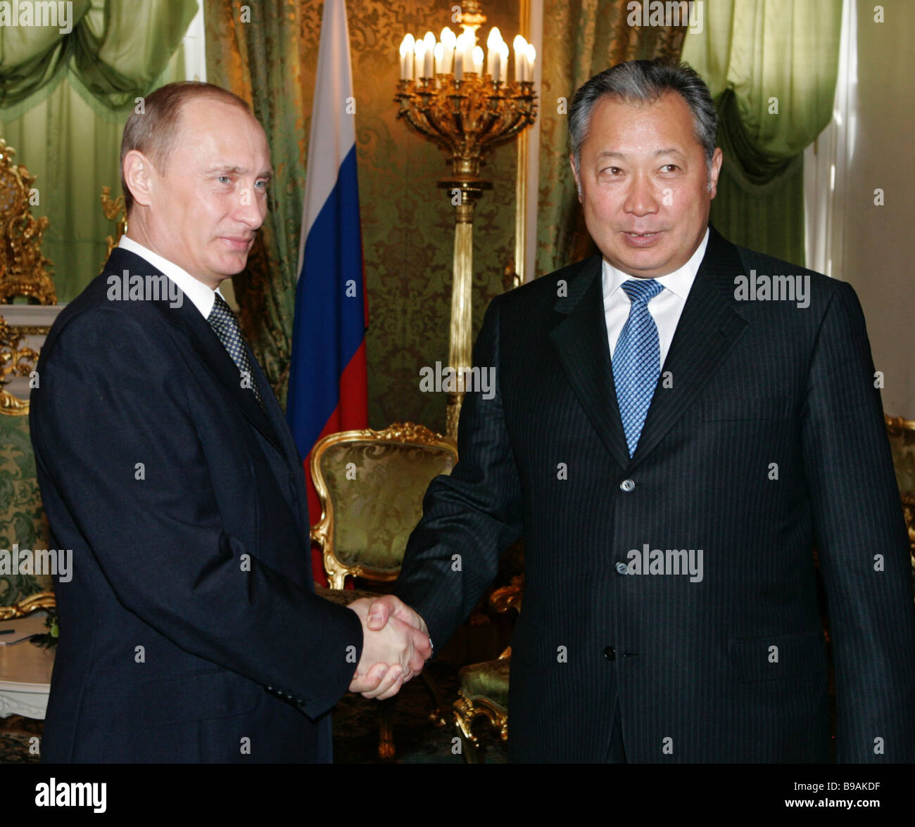 Presidents Vladimir Putin of Russia and Kurmanbek Bakiyev of Kyrgyzstan ...