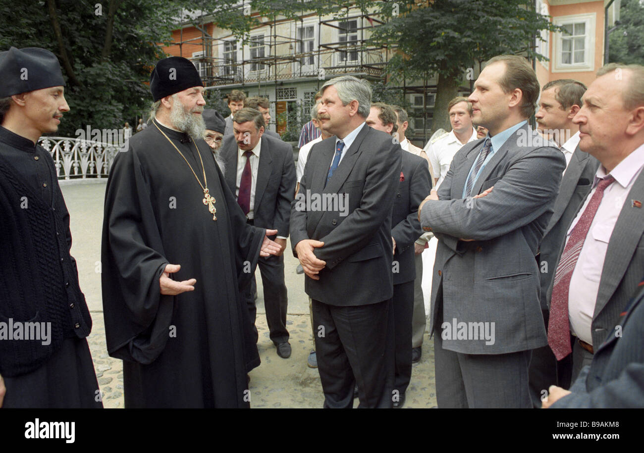 Russian Vice President Alexander Rutskoi visiting the Pskov Pechora ...