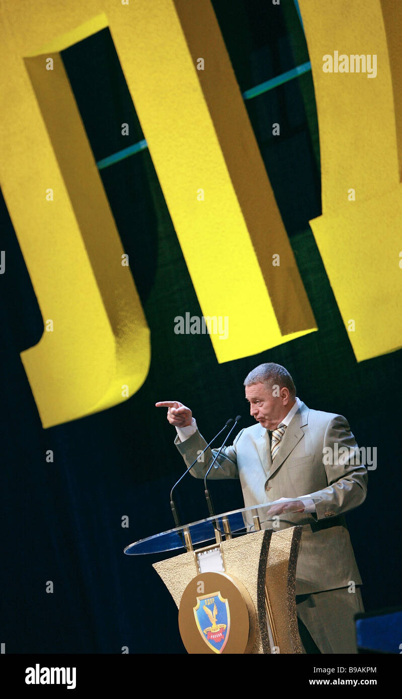 Liberal Democratic leader Vladimir Zhirinovsky addresses the 18th ...