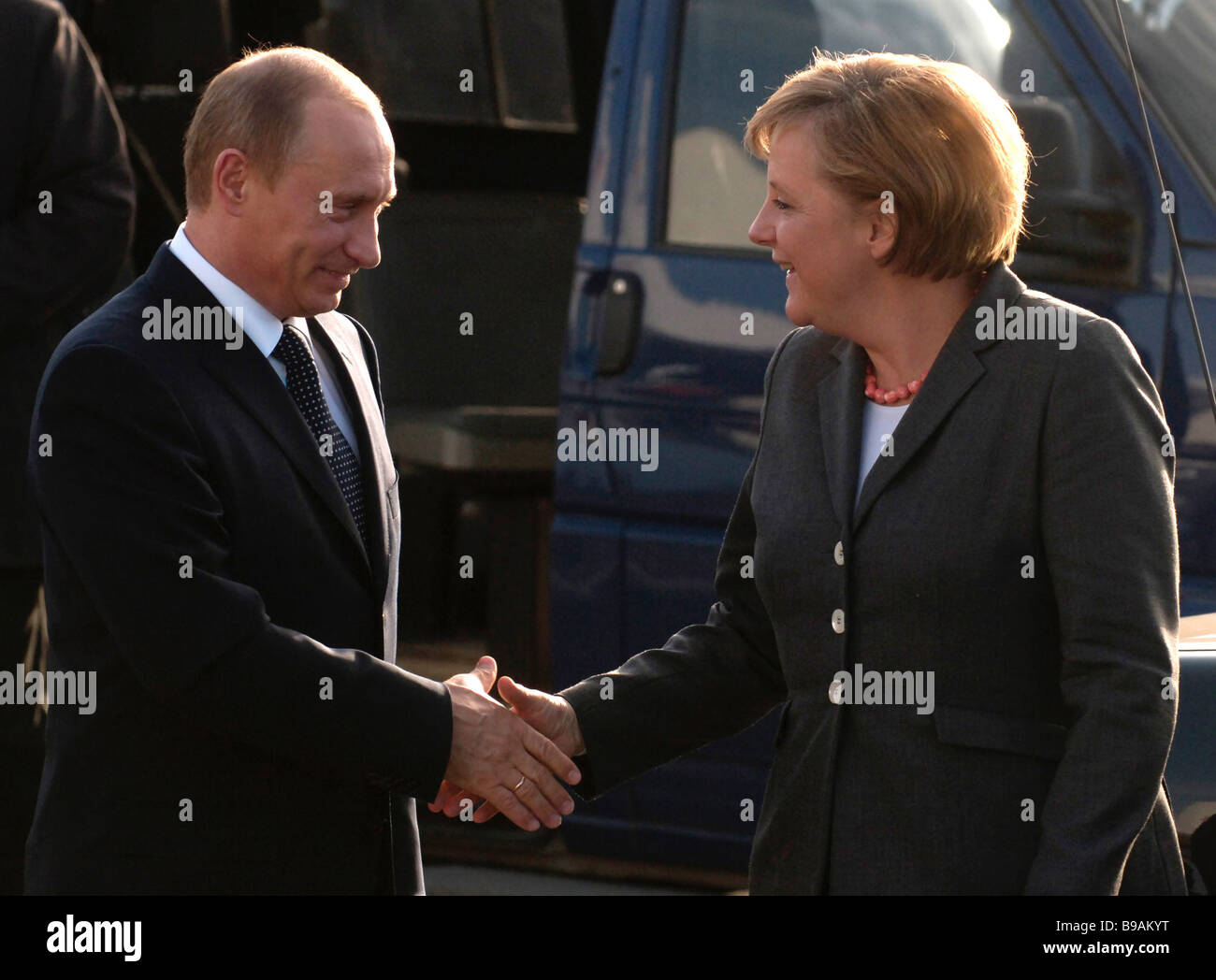Russian President Vladimir Putin and German Chancellor Angela Merkel at ...