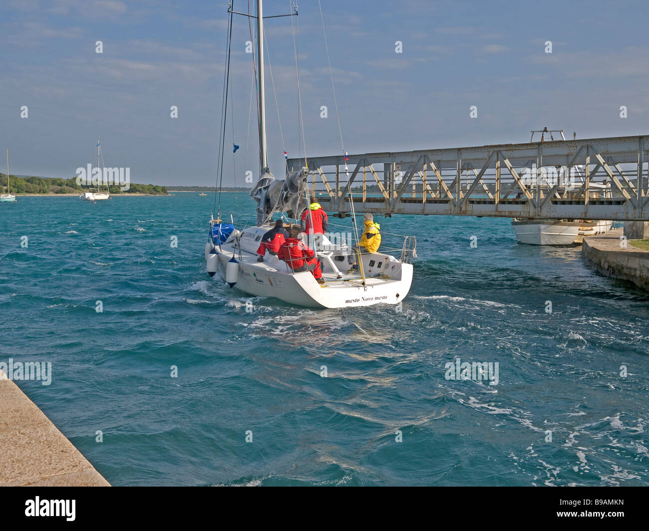 pivot bridge turn bridge in Osor giving the free passage for boats ...