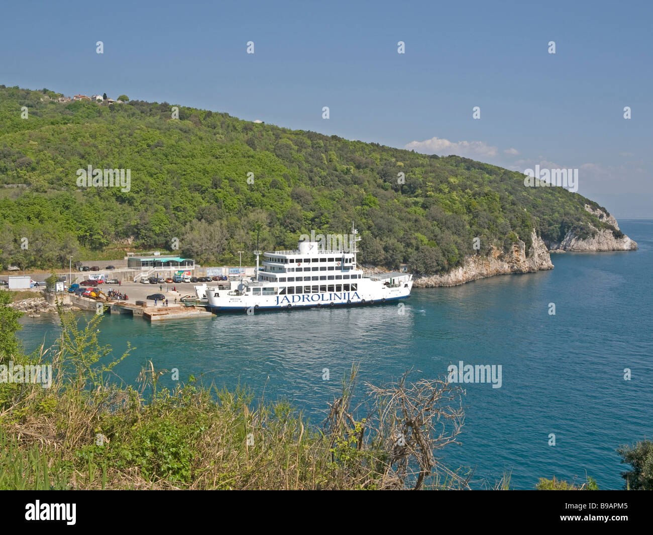 ferry harbor ferry port of Porozina at the coast of the Mediterranean ...