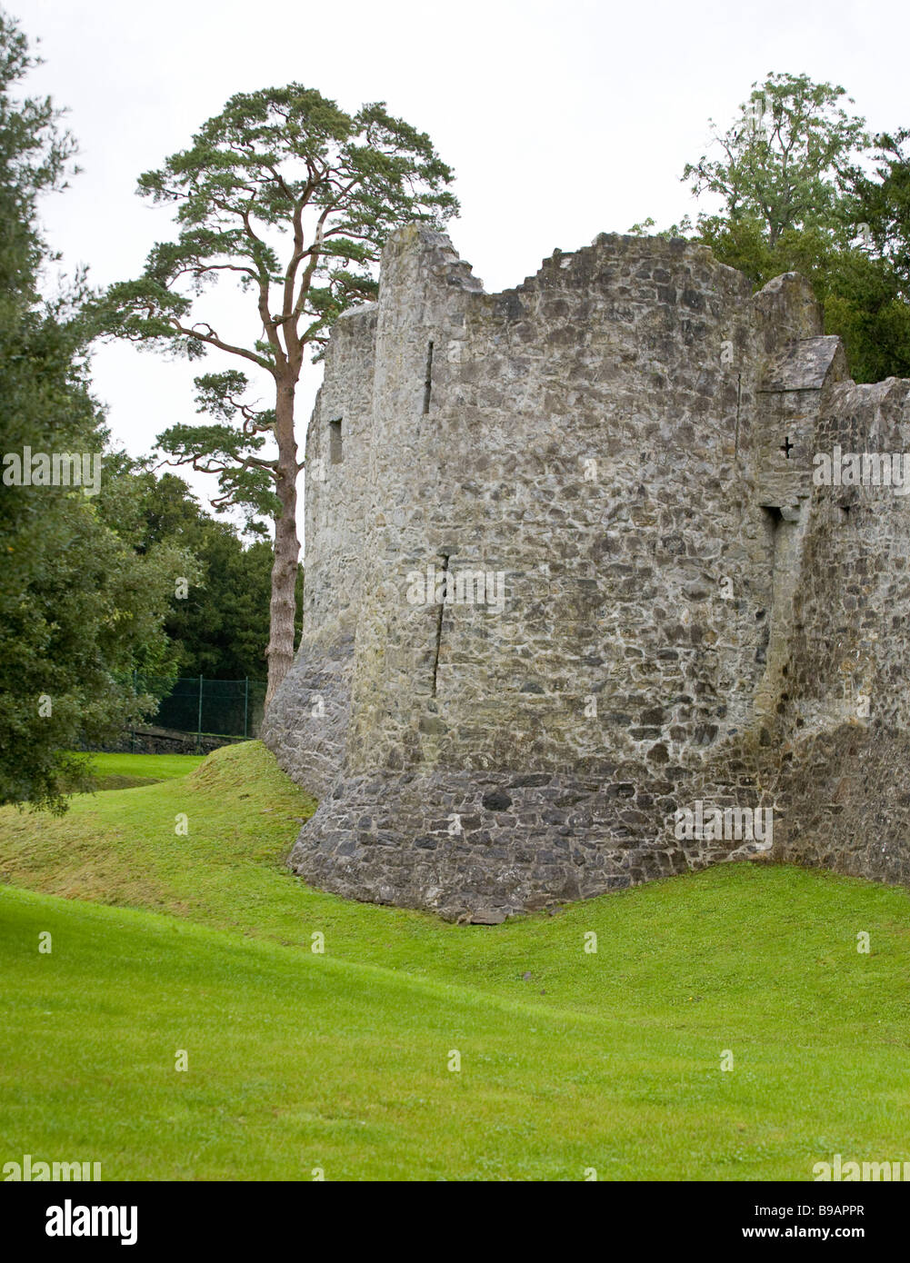 The Outer Walls of Adare Castle. The rough stone curving walls of this ...