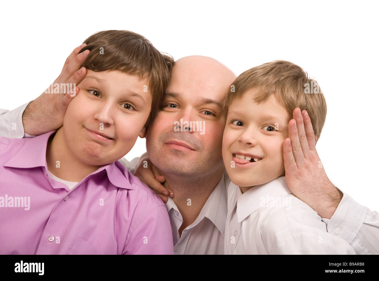 father with two sons on a white background Stock Photo - Alamy