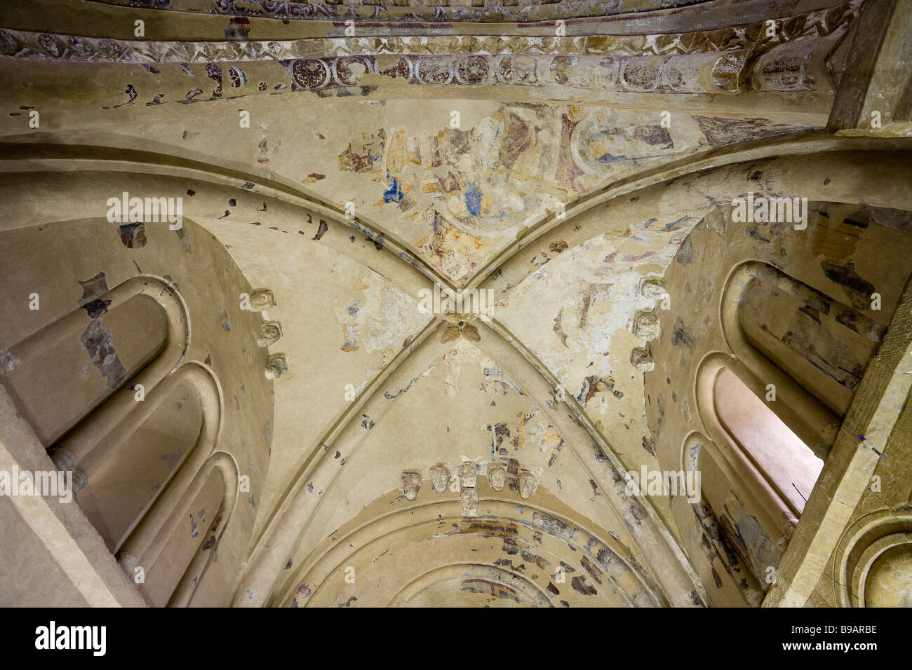 Carmac's Chapel Apse Ceiling. Fragments of Romanesque murals decorate ...