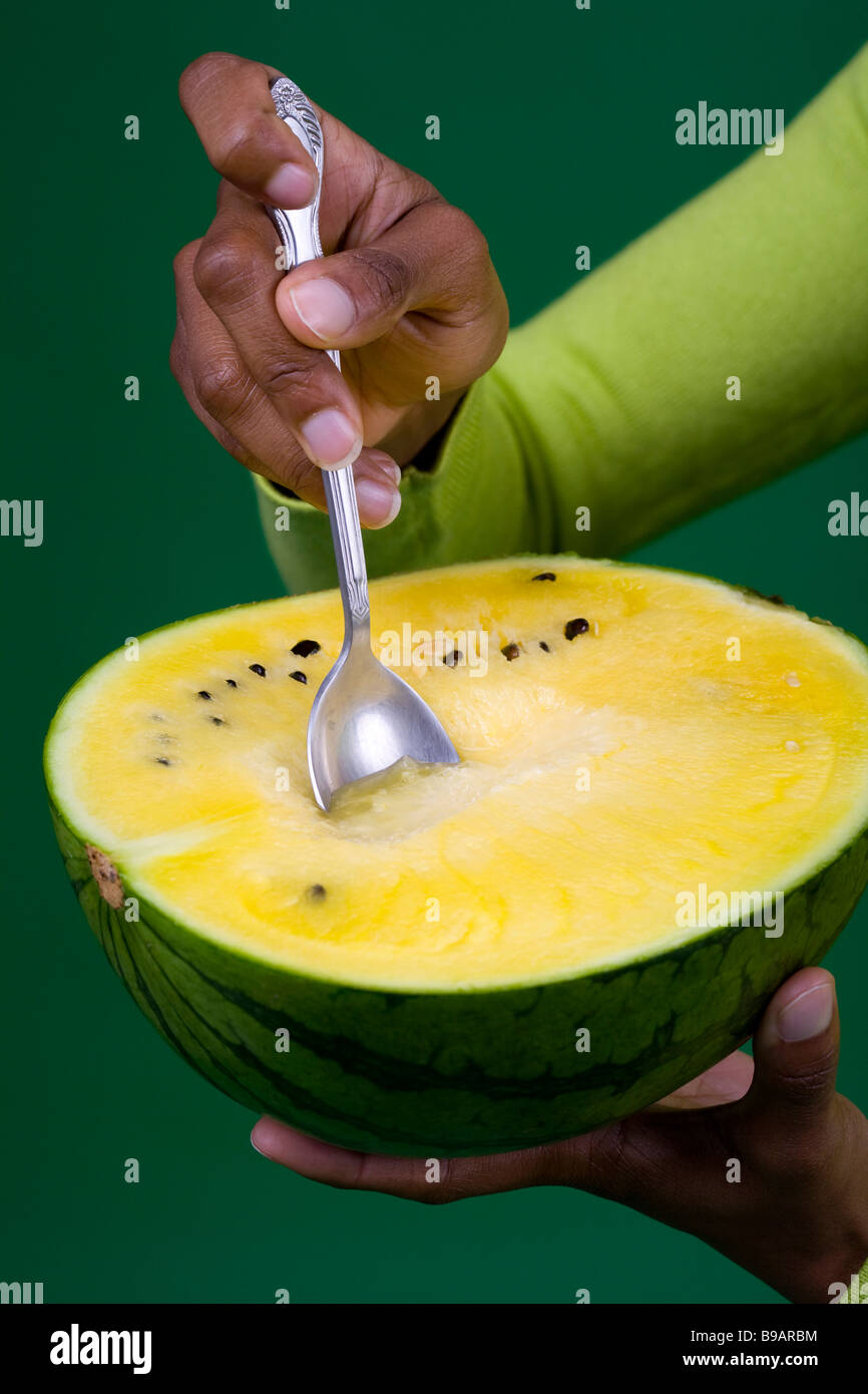 Close up of woman eating watermelon Stock Photo - Alamy