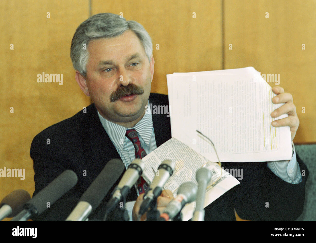 Vice President Alexander Rutskoi making statement at news conference ...