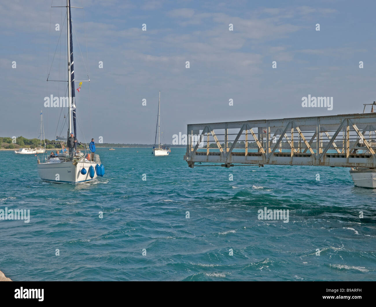 pivot bridge turn bridge in Osor giving the free passage for boats ...