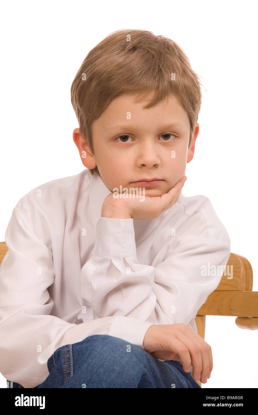 closeup portrait of the boy in white shirt Stock Photo - Alamy