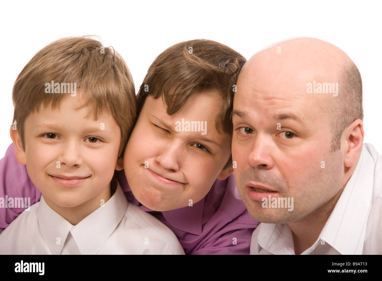 father with two sons on a white background Stock Photo - Alamy