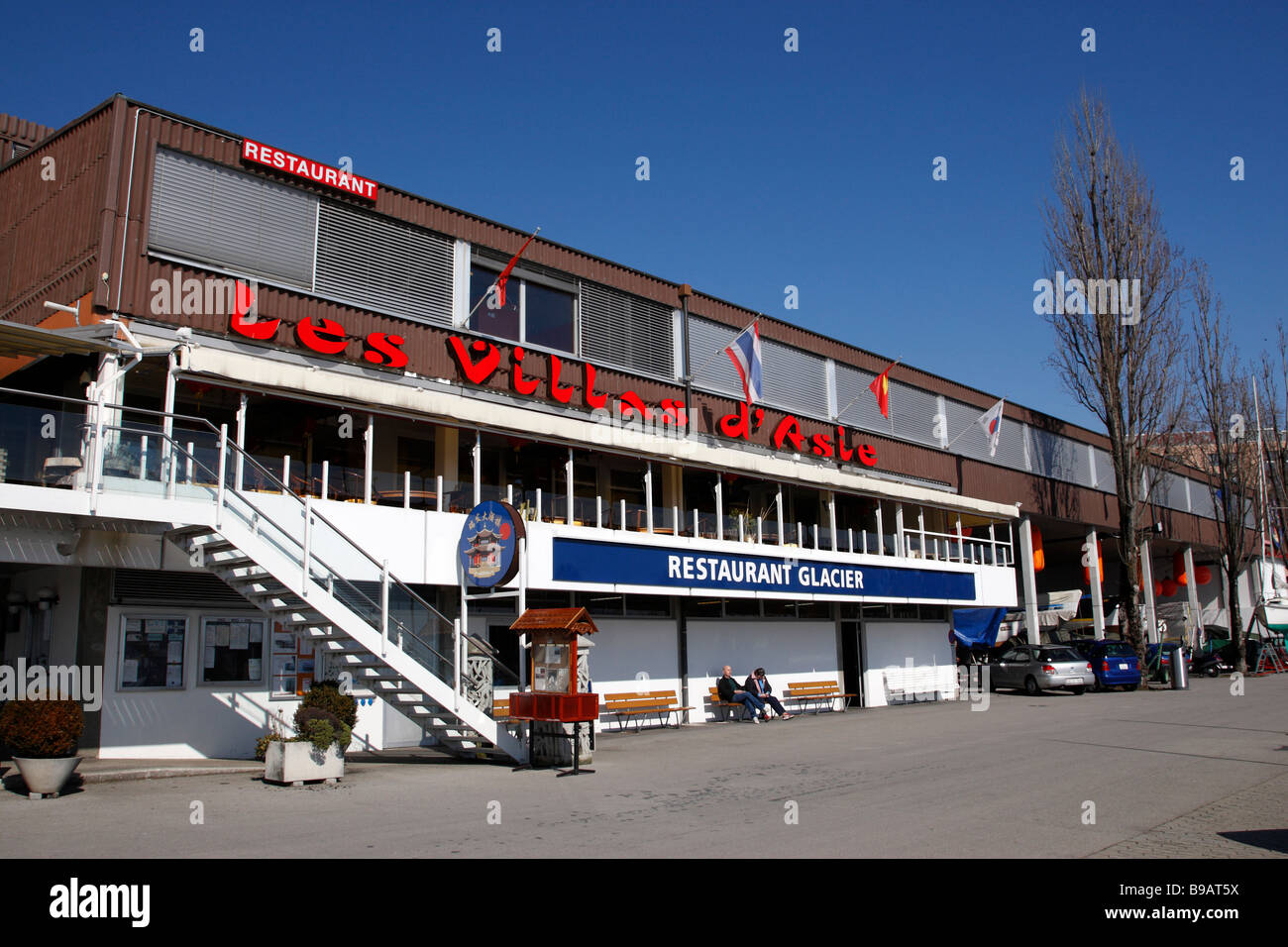 the boat house and restaurant in the marina of ouchy south of the city ...