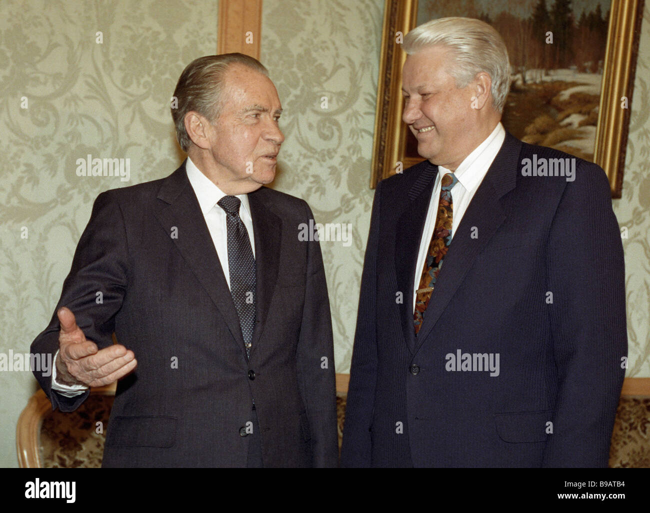 Russian President Boris Yeltsin right and former U S President Richard ...