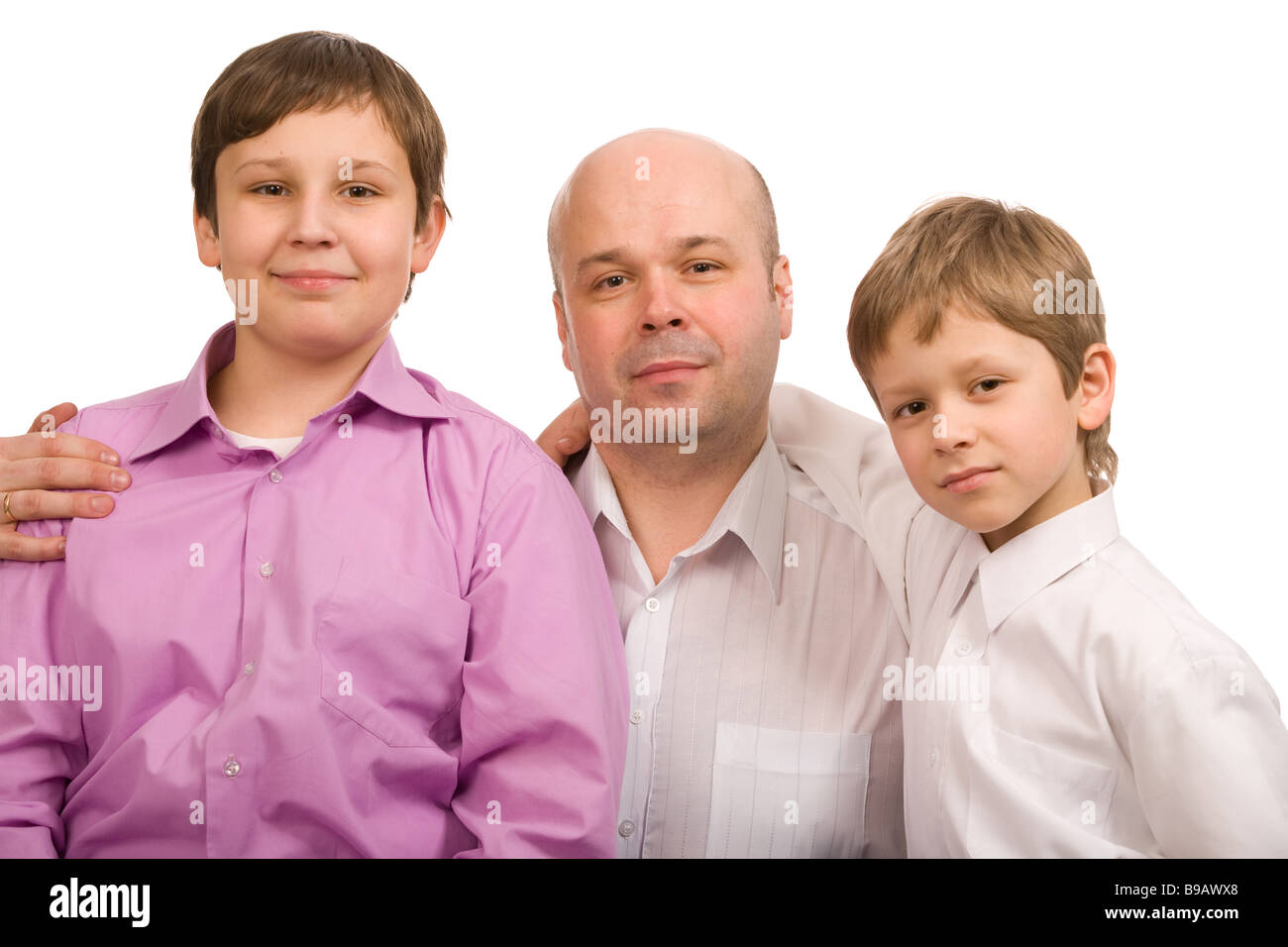 father with two sons on a white background Stock Photo - Alamy