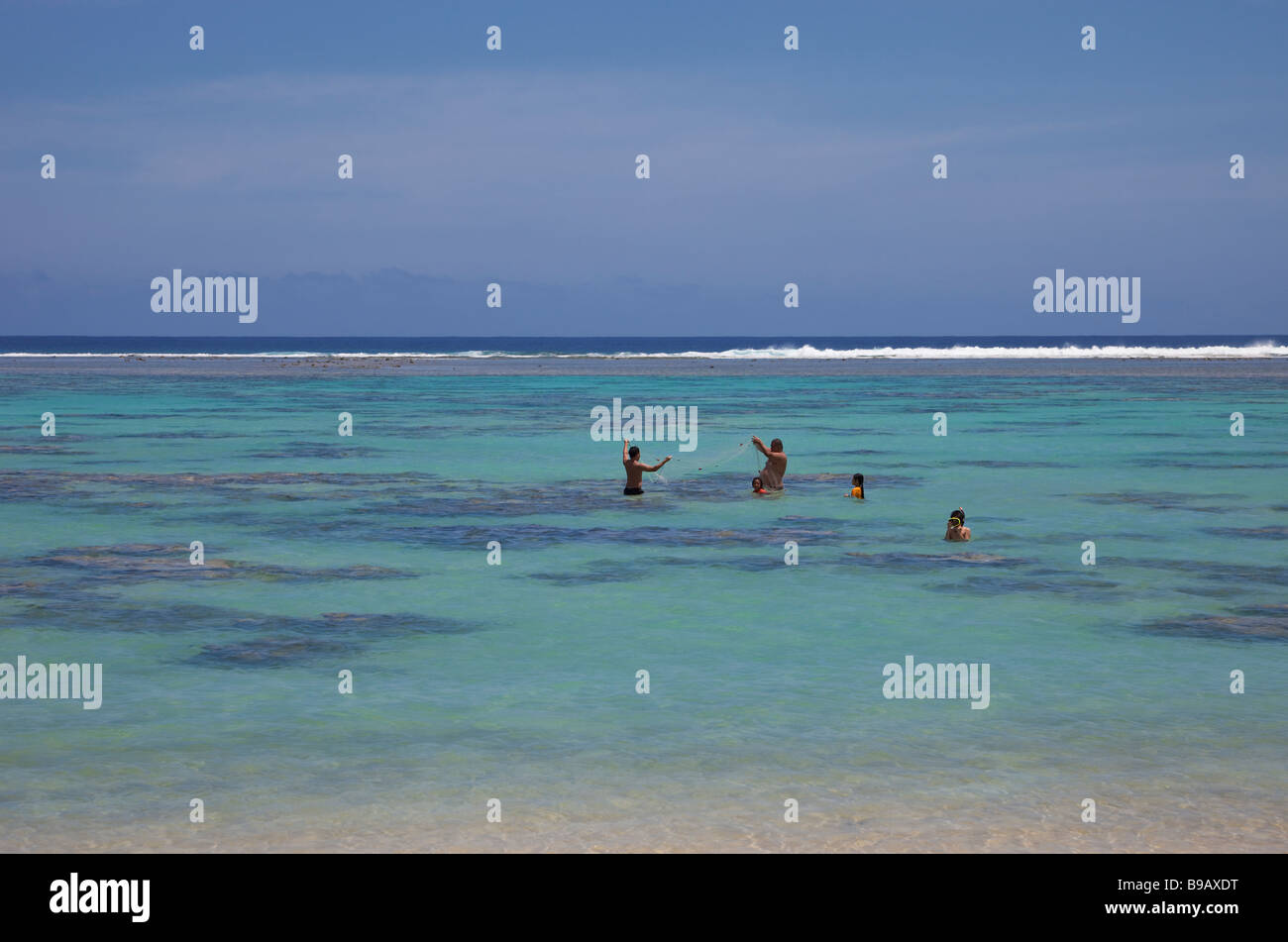 Polynesian Family fishing in the Pacific Ocean - Rarotonga, Cook ...