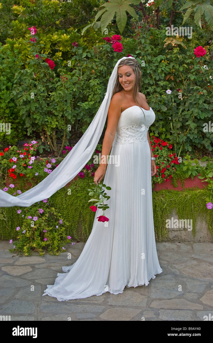 Bride in rose garden Stock Photo - Alamy