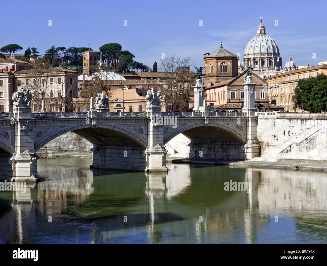 Buildings of Rome: Vatican seen from the River Tiber across Ponte Sant ...