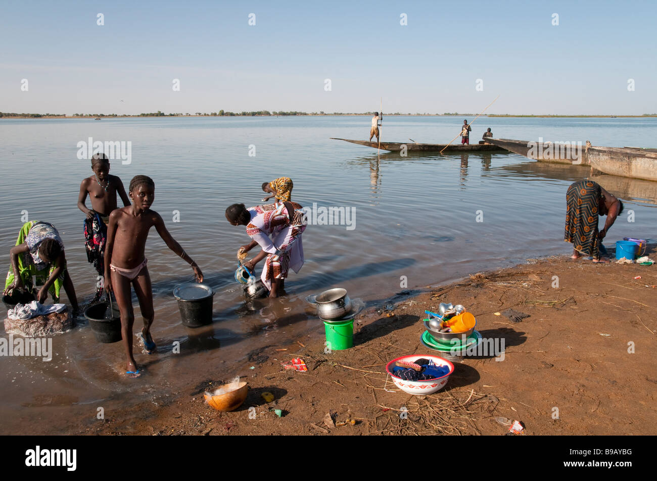 West Africa Mali Segou River Niger Daily activities on the river banks ...
