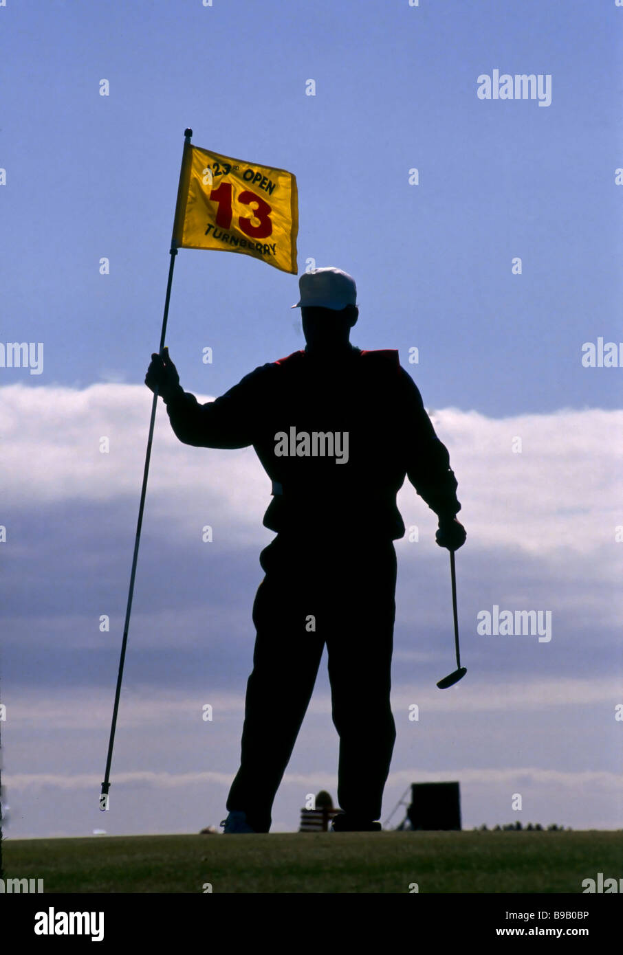 unlucky hole 13 thirteen golf caddy flag Stock Photo - Alamy