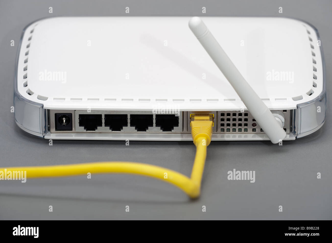 Back of a 4 port computer router Stock Photo - Alamy