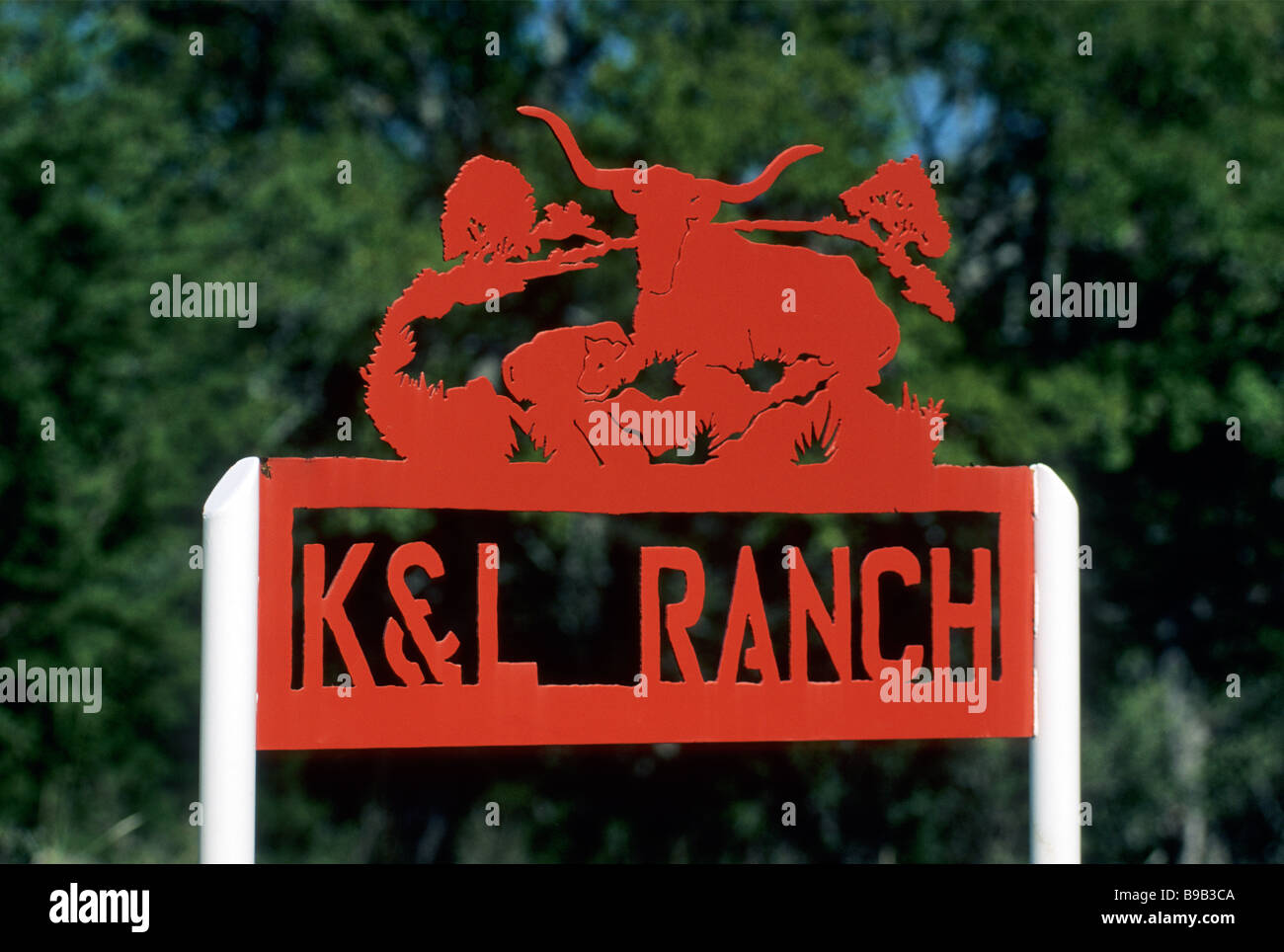 Wrought iron sign at entrance to ranch at Willow City Loop road in the ...