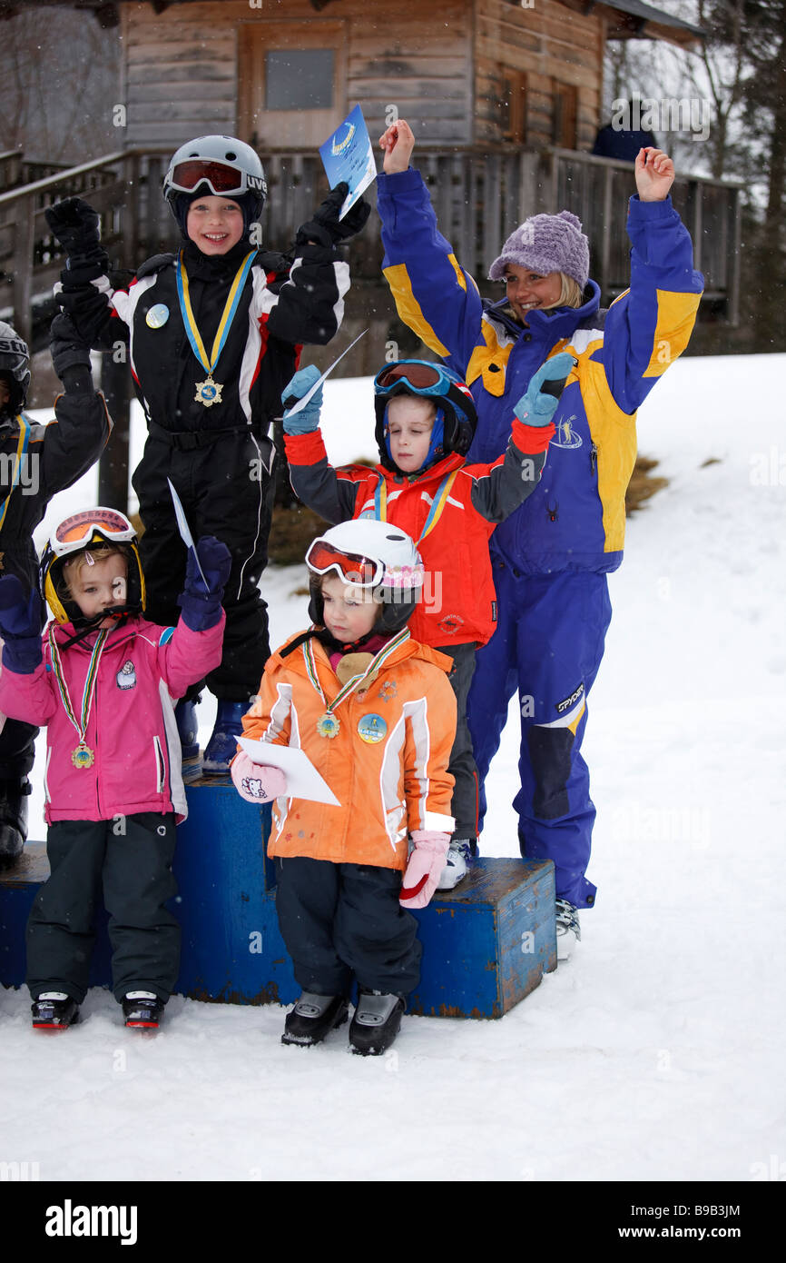 award ceremony of childrens' skiing race Stock Photo - Alamy