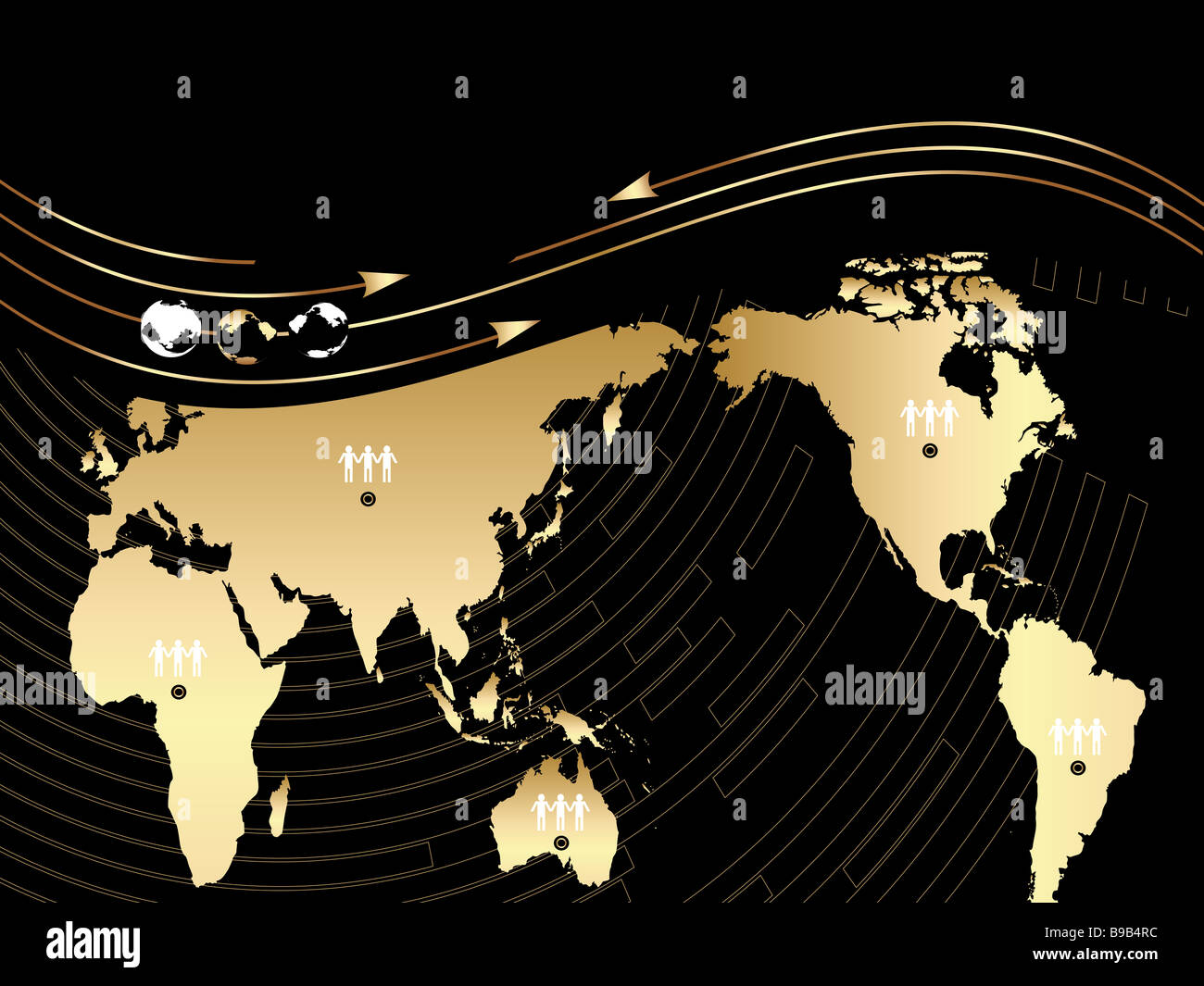 Vector Background with a map of the world wave and globe Stock Photo ...