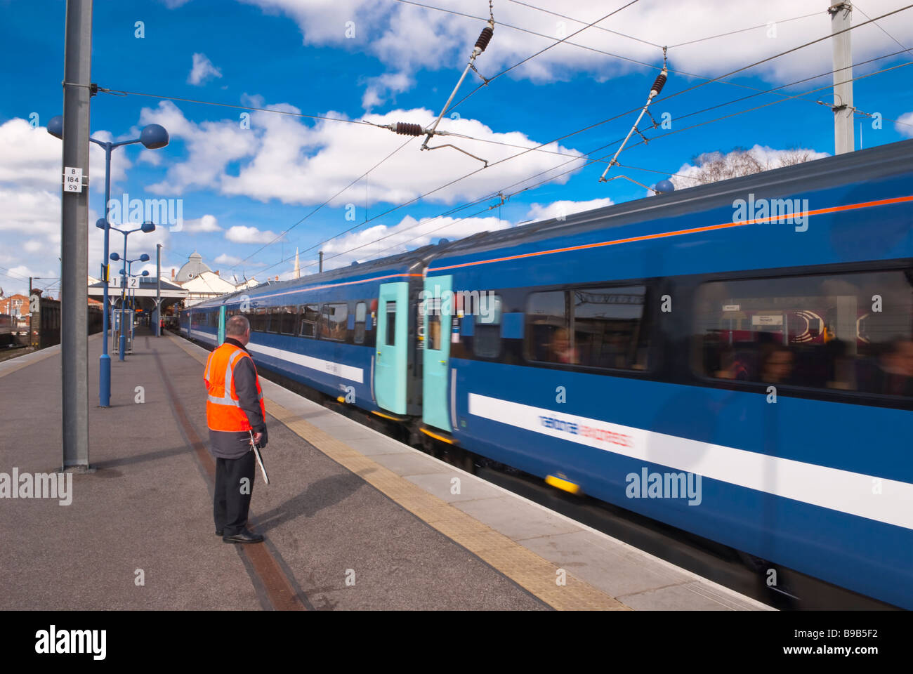 A National Express train leaving the station in Norwich,Norfolk,Uk and ...