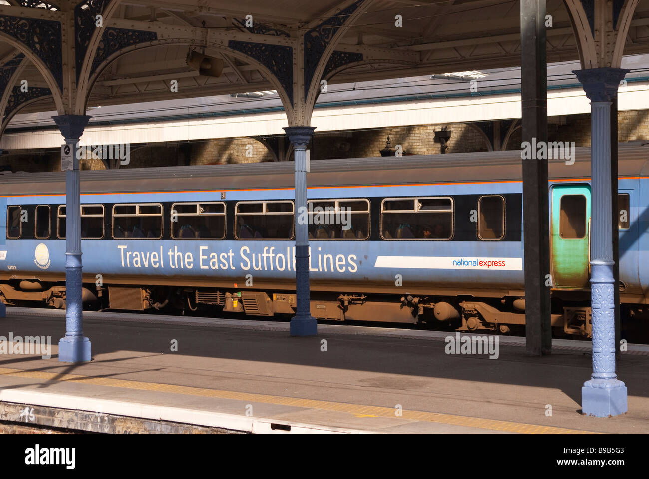 A National Express train waiting at the station in Norwich,Norfolk,Uk ...
