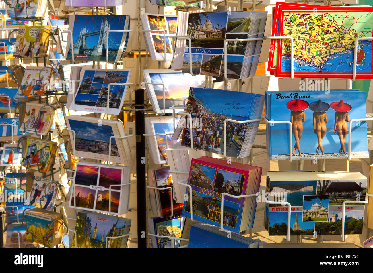 A close up of a post card display stand Stock Photo - Alamy