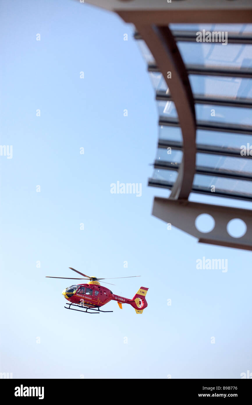 An air ambulance helicopter lands at Selly Oak Hospital Birmingham West ...
