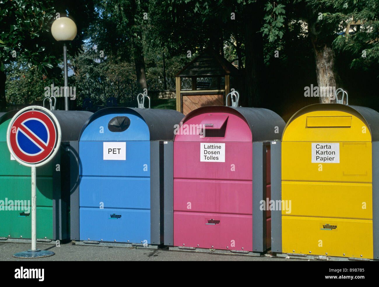 Environmental care with litter diversification and no parking sign ...