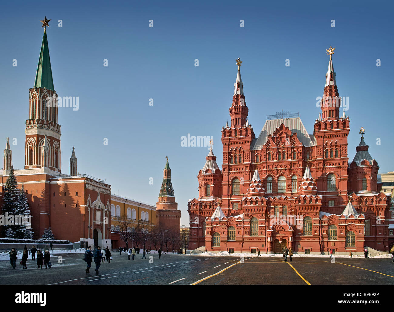 Red Square with part of Lenin's Tomb and Nikolskaya Tower left and ...