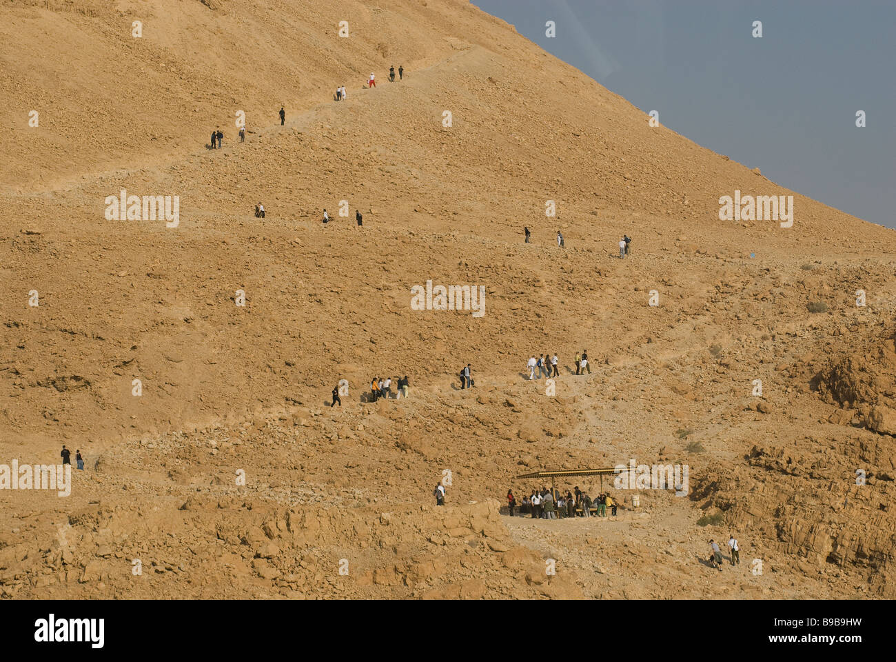Hikers climbing Masada Archaeological site Dead Sea Israel Stock Photo ...