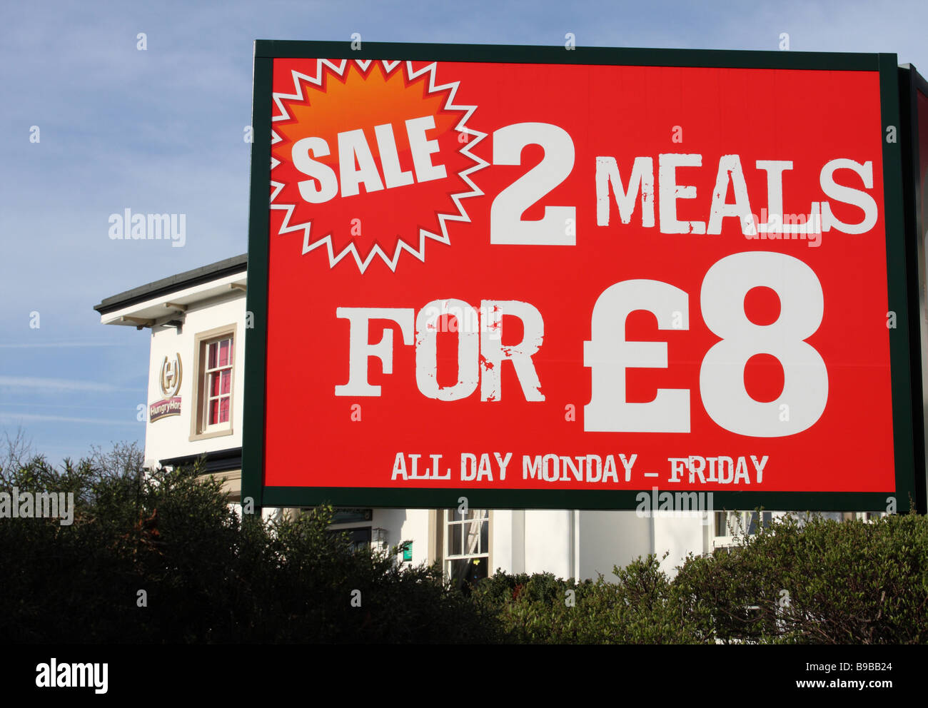 Food advertisement sign outside a public house in a U.K. city Stock ...