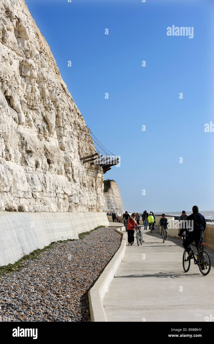 People walking and cycling along the undercliff path that runs from ...