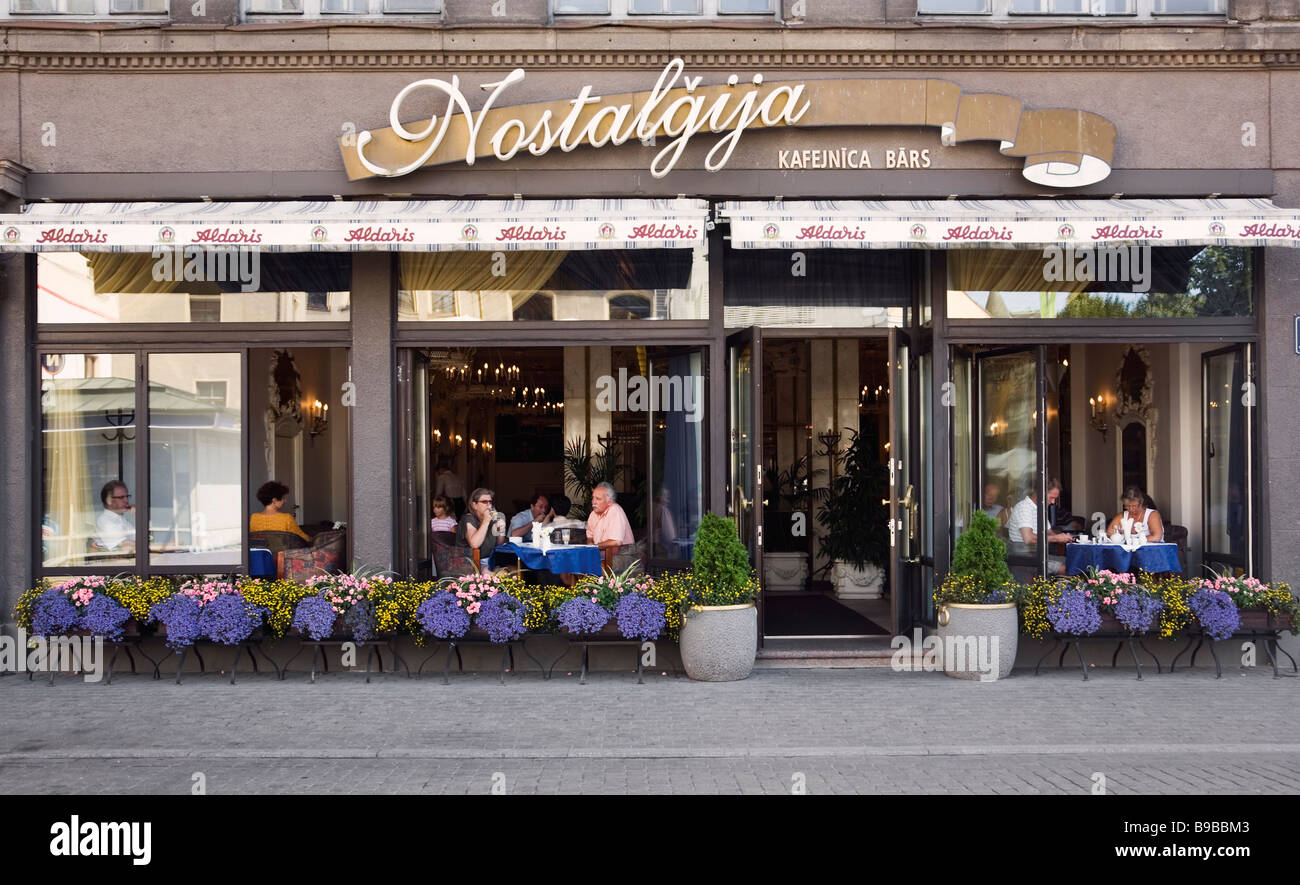 Riga, Latvia, Europe. Nostalgija restaurant cafe-bar on Livu Square ...