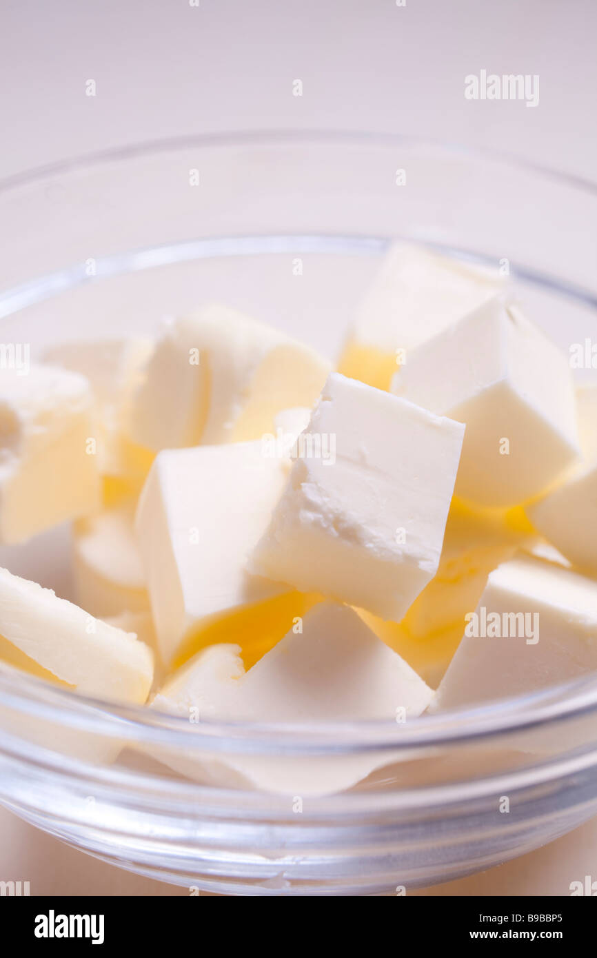 Butter cubes in a glass bowl Stock Photo - Alamy