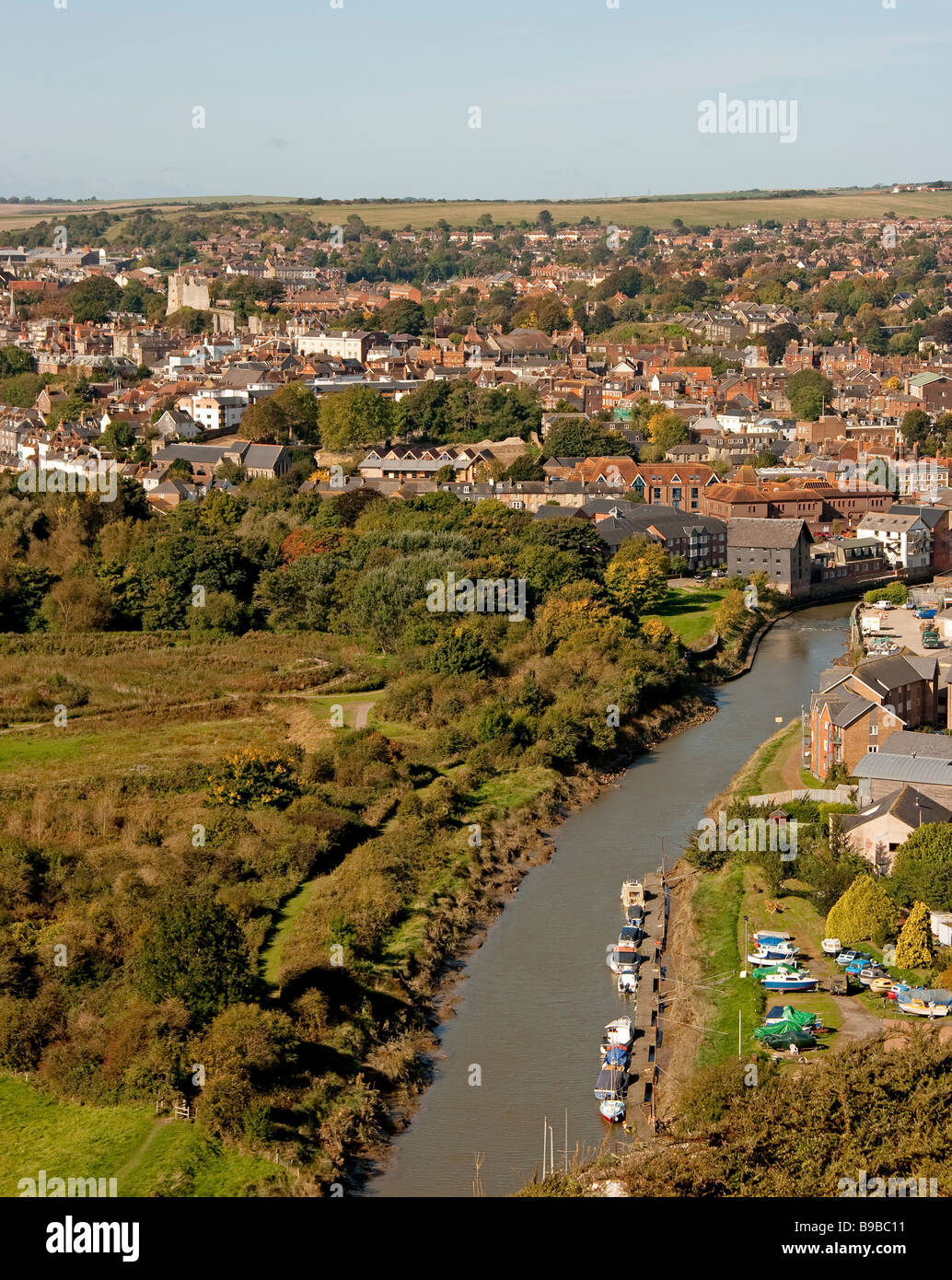 View over the River Ouse and the boat yard of Lewes in East Sussex ...