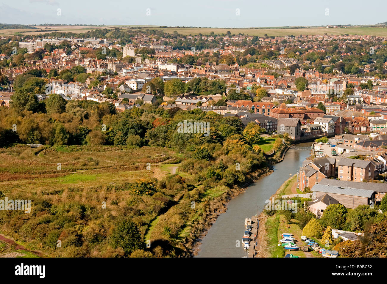 View over the River Ouse and the boat yard of Lewes in East Sussex ...