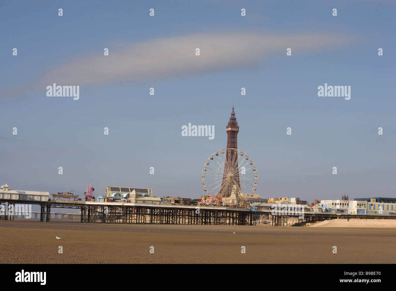 Blackpool tower, beach and part of the central pier Stock Photo - Alamy