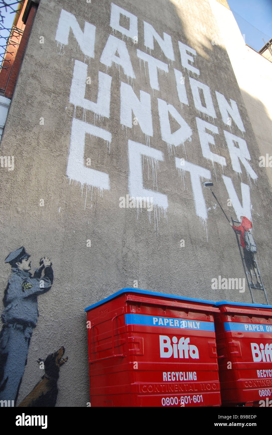 CCTV stencil art graffiti wit humour Stock Photo - Alamy