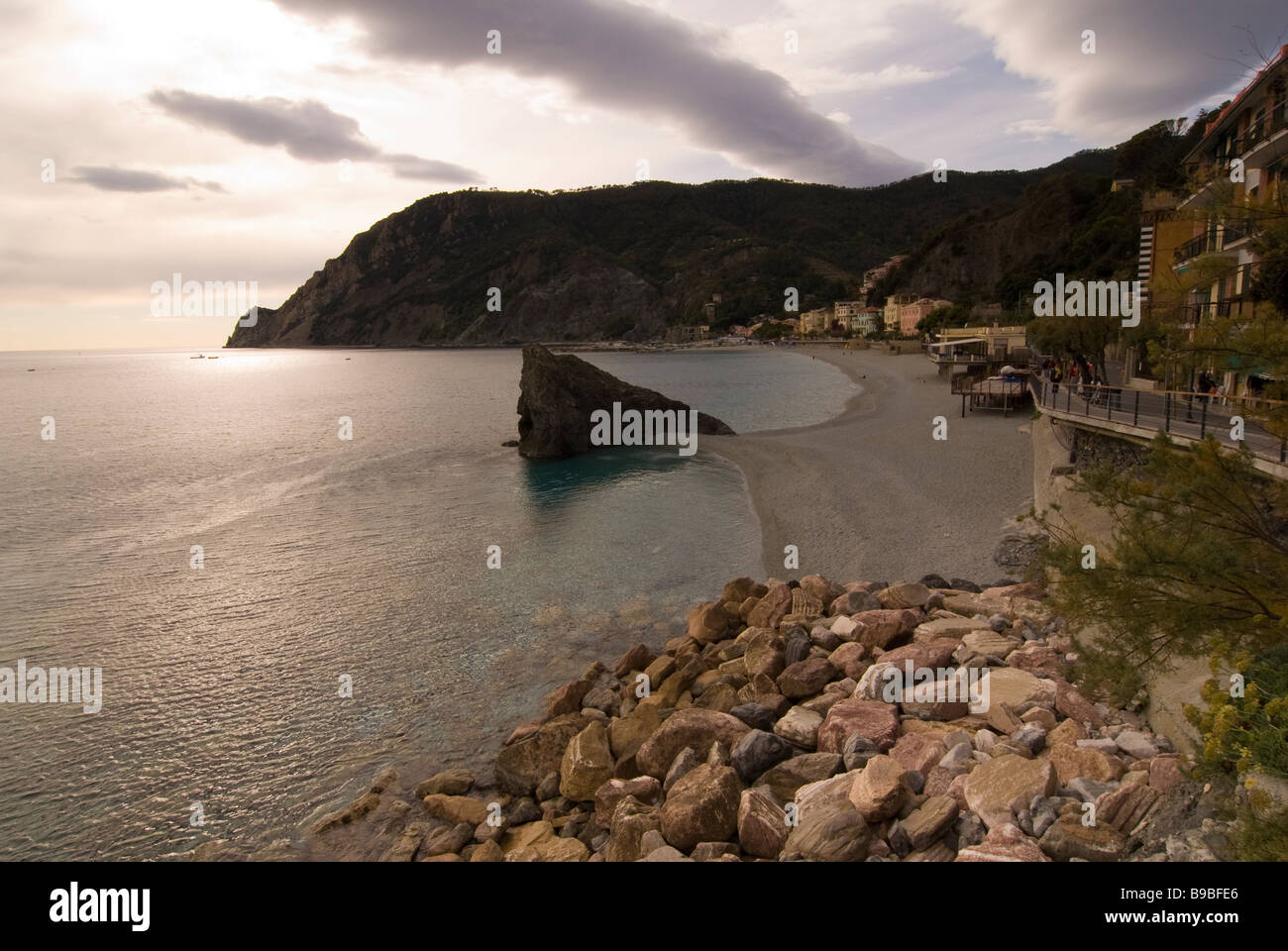 Sandy beach of Monterosso al Mare on the Cinque Terre in Italy Stock ...